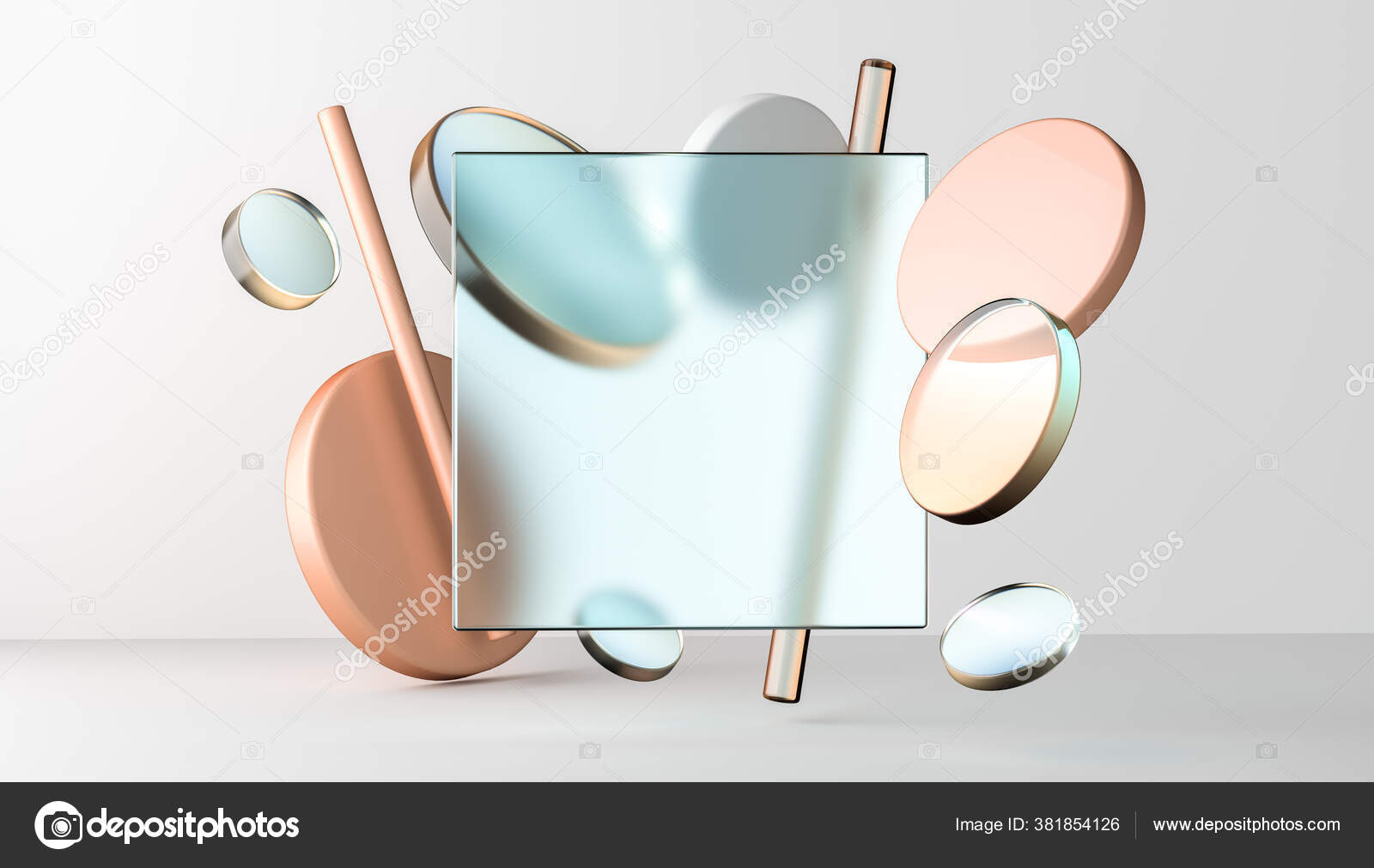 Render White Background Flying Geometric Shapes Transparent Glass ...
