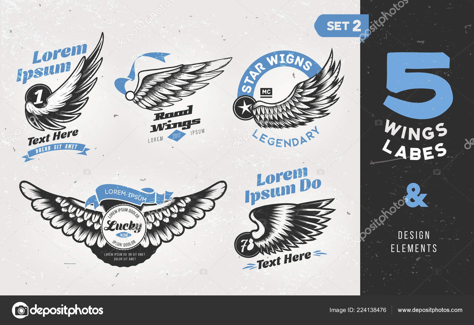 Vintage Labels Badges Text Design Elements Wings Vector Illustration ...
