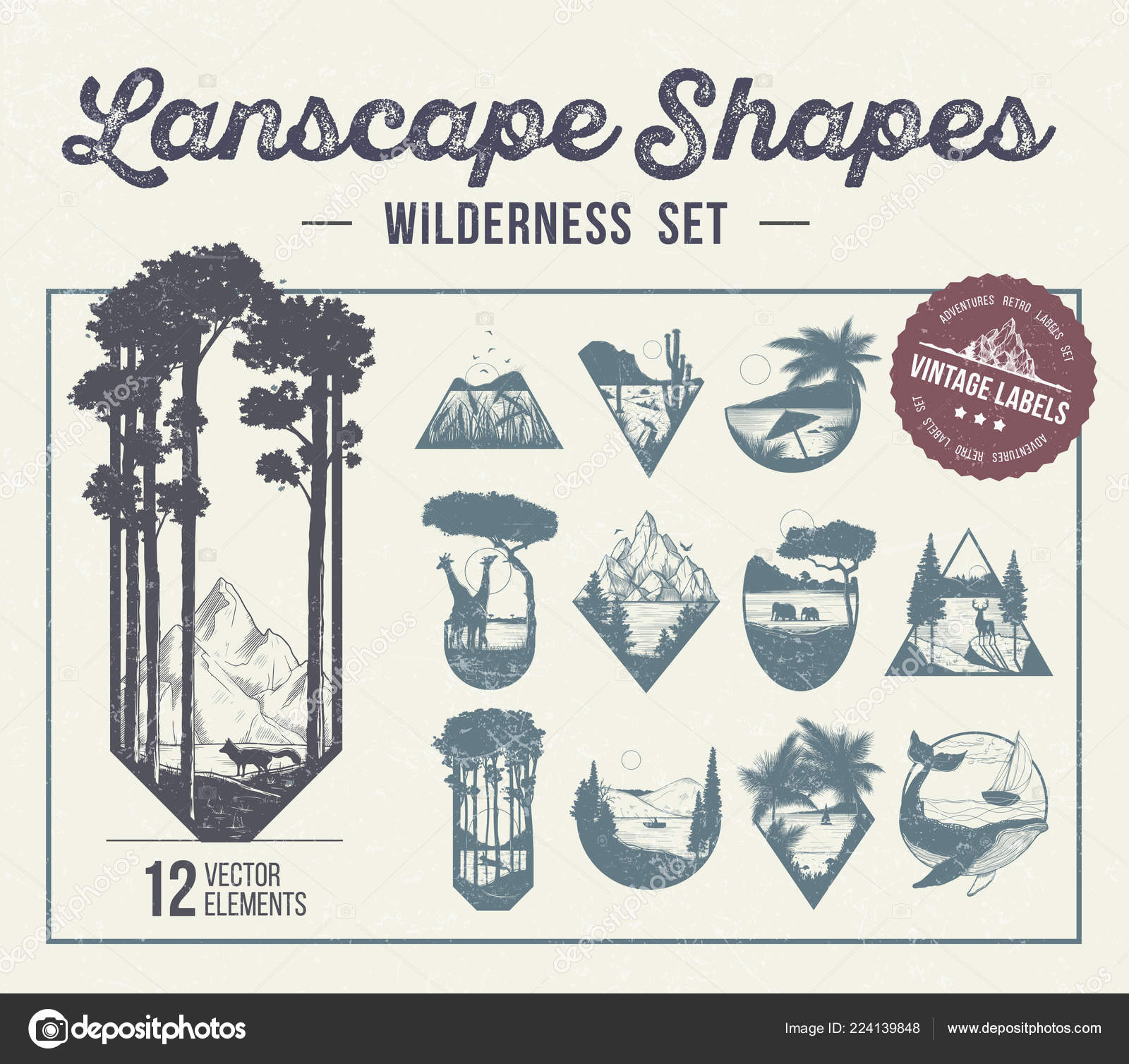 Set Landscape Shapes Icons Labels Vector Illlustration Stock Vector ...