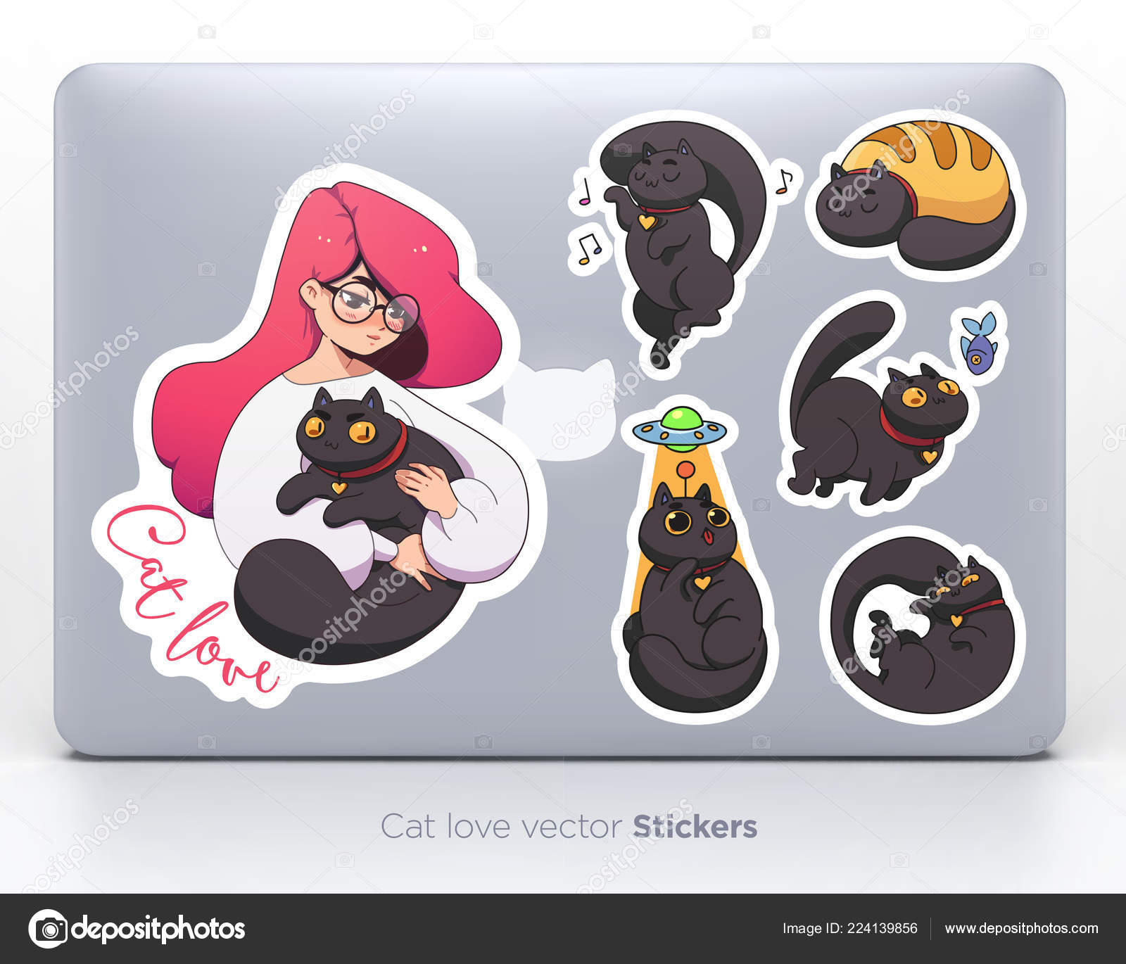 Sticker Set Cute Girl Cats Vector Illustration Stock Vector Image by ...