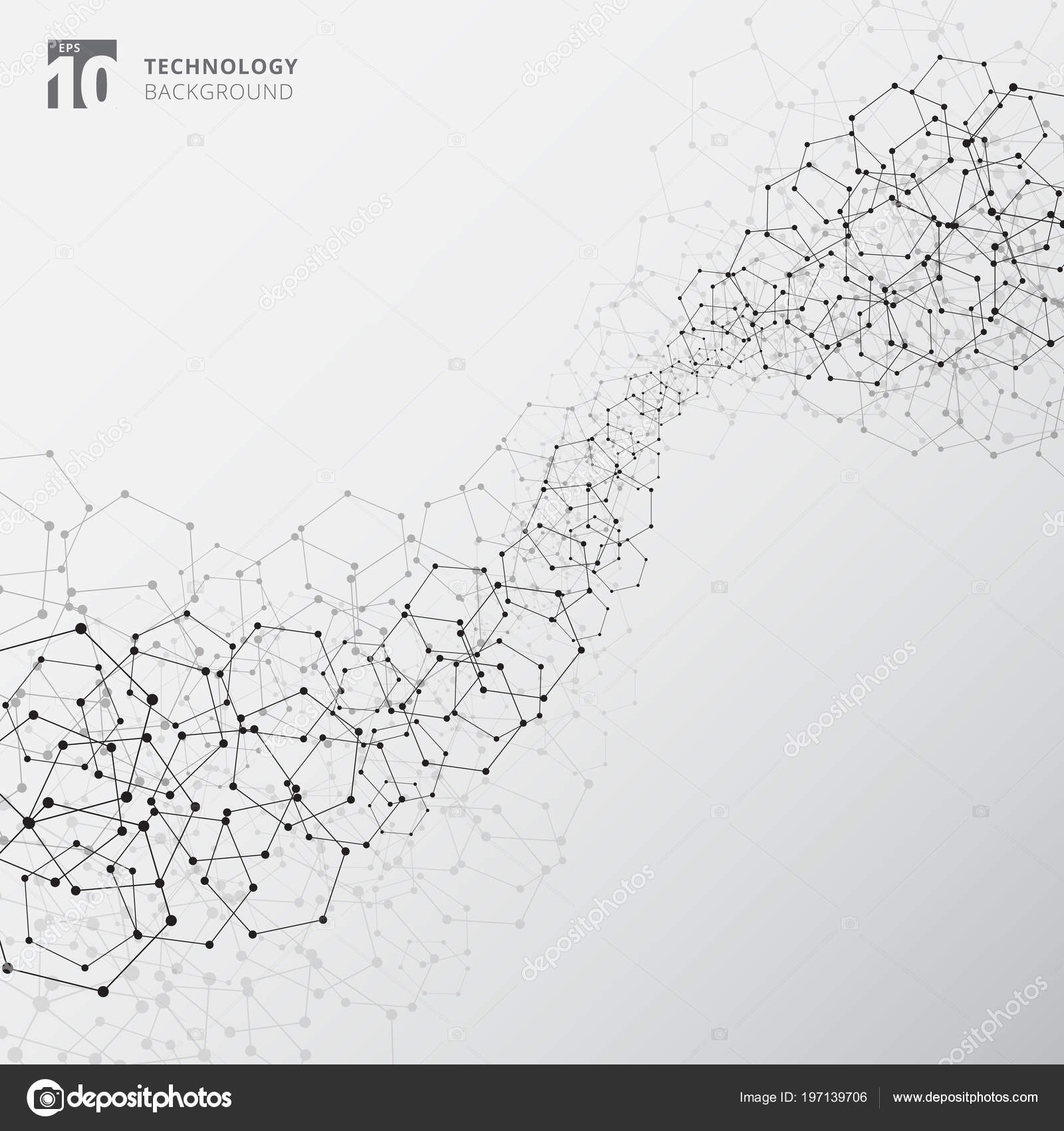 Abstract Technology Connection Structure Elements White Background Hexagon Pattern Vector Stock ...