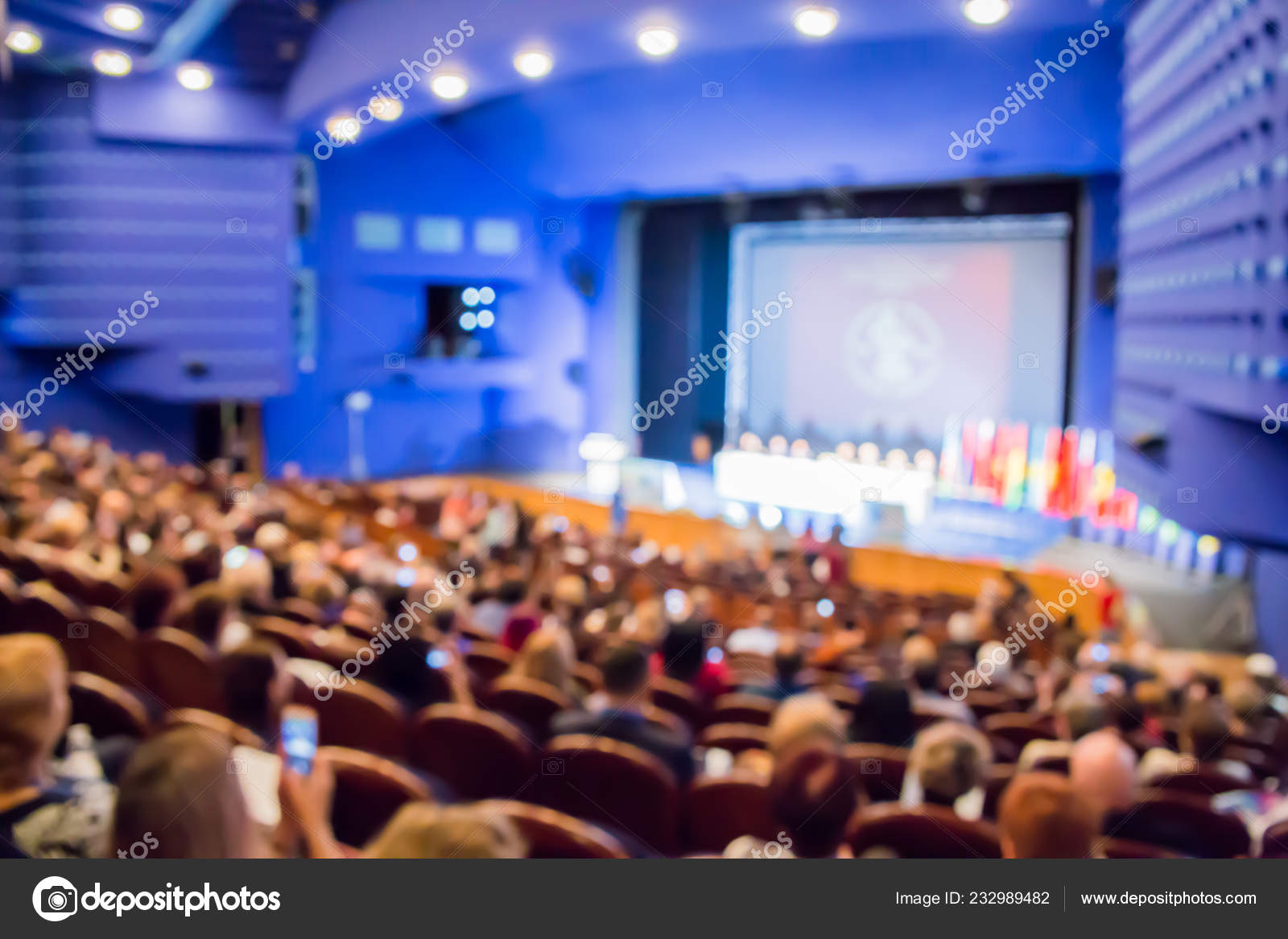 Defocused Image People Auditorium International Conference Flags ...