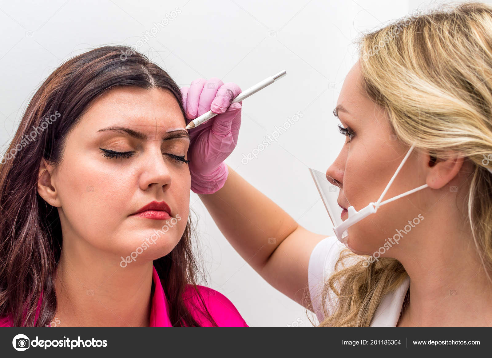 Close Master Drawing Shape Eyebrow White Pencil — Stock Photo © anastas ...