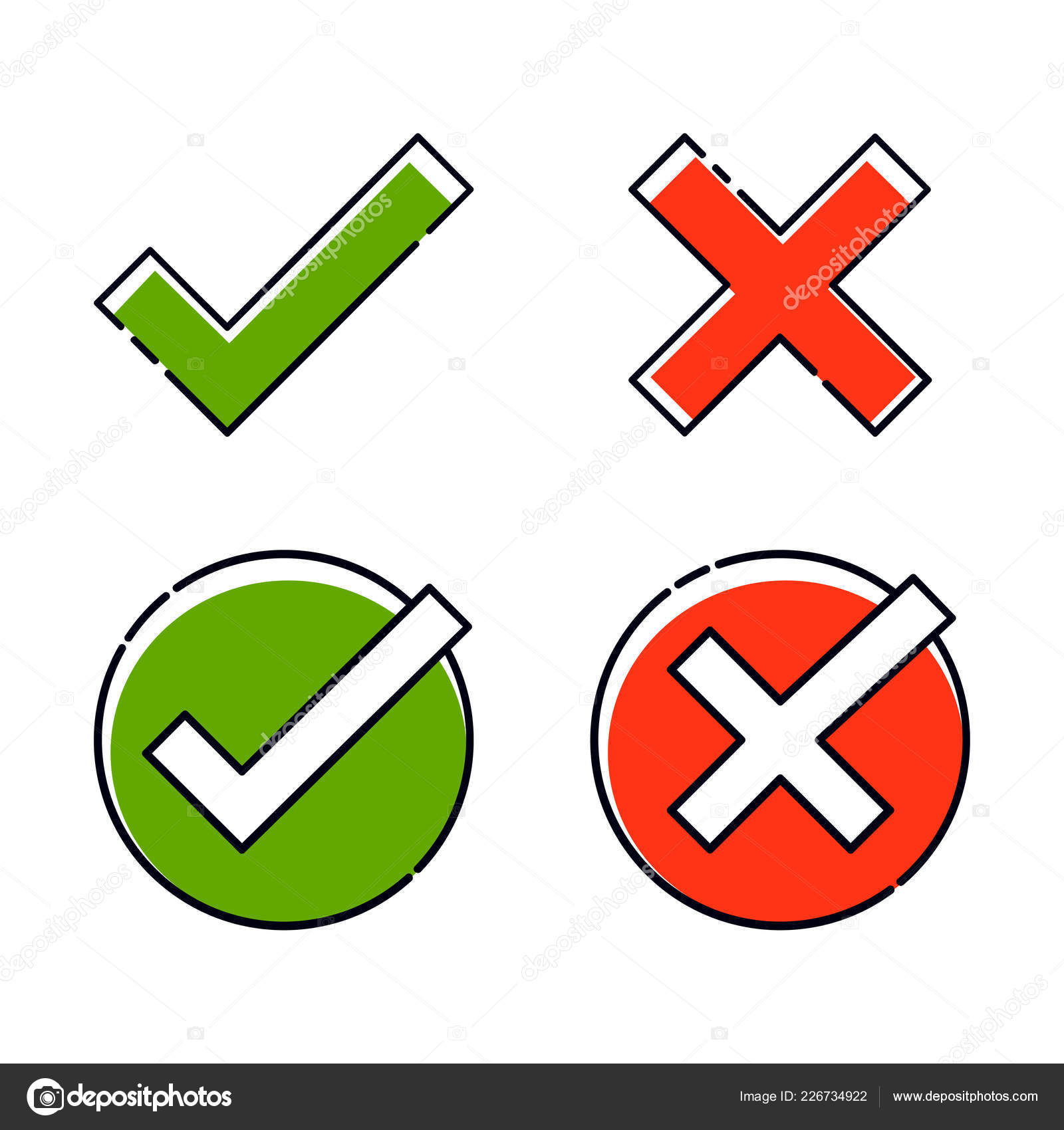 Green tick and red cross set. Right or wrong. True or false vector ...