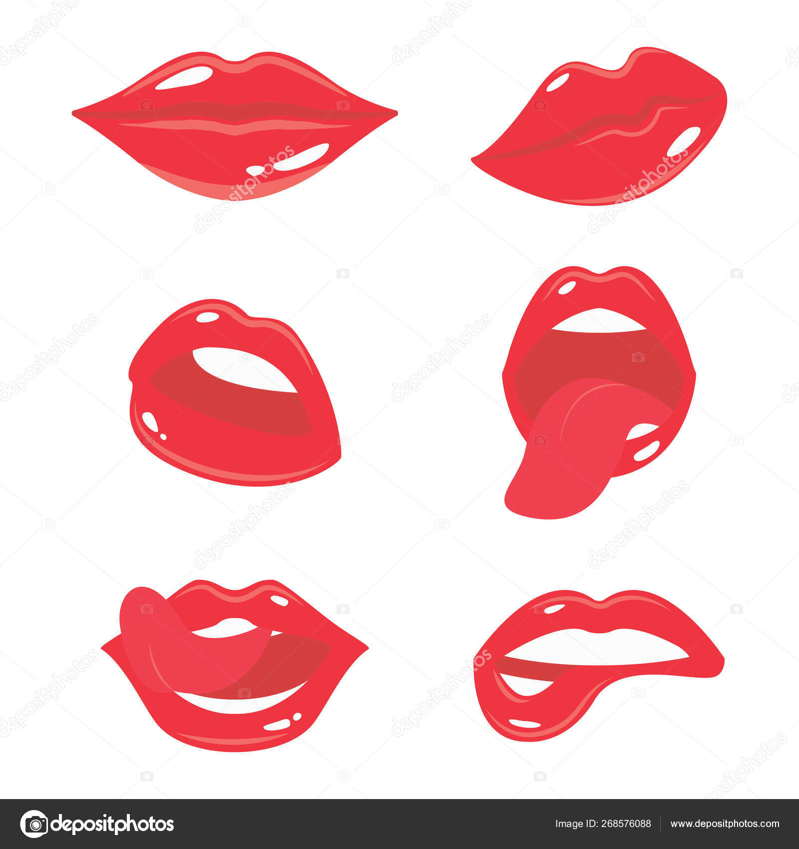Sexy Mujer Labios Con Lengua Conjunto Chicas Boca Con Rojo Vector De Stock De ©oleksandrmalysh