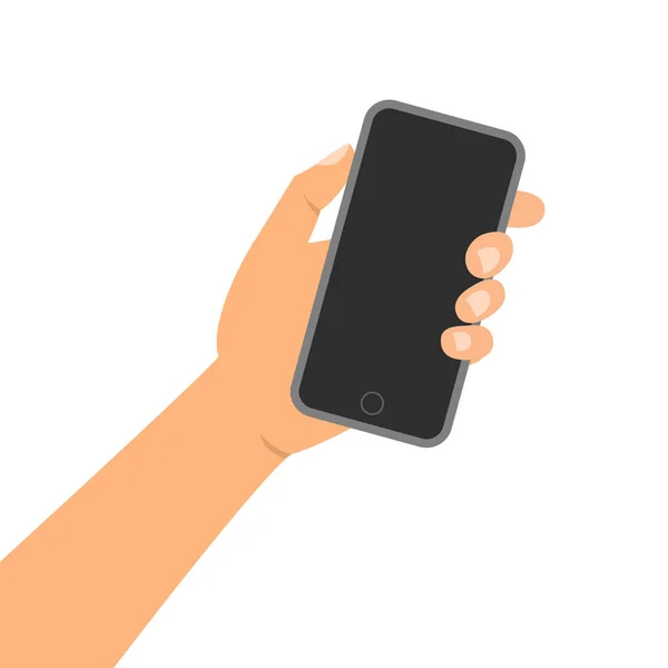Male Hand Holding Black Smart Phone Touching Blank Screen Flat Design