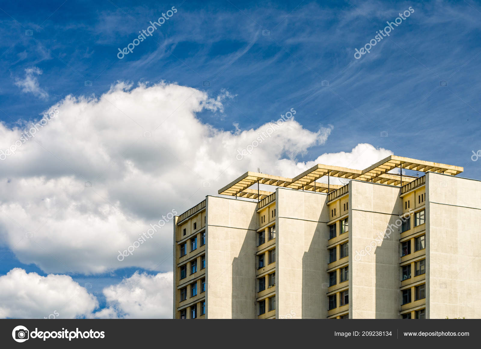 Multi Storey Building Facade Cloudy Blue Sky Minimalistic Fine Art ...