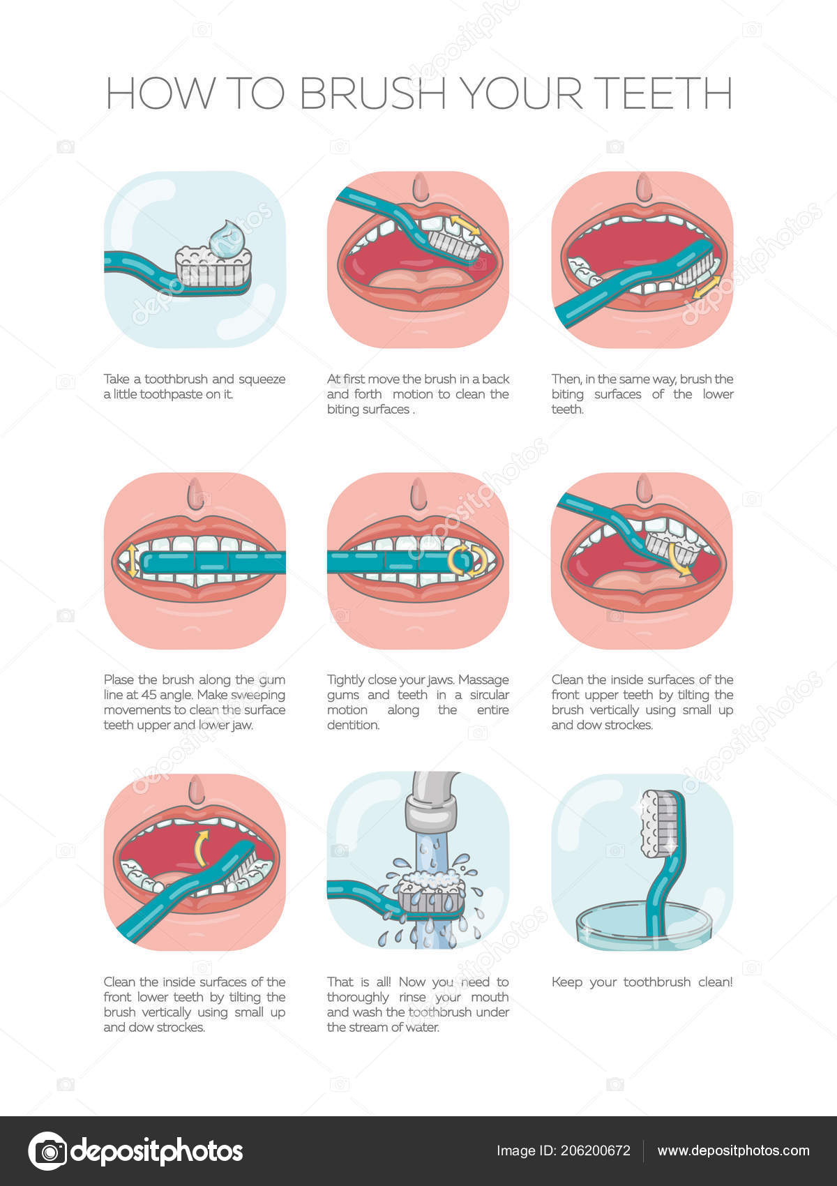 How Brush Your Teeth Vector Infographic Template Flat Illustration ...