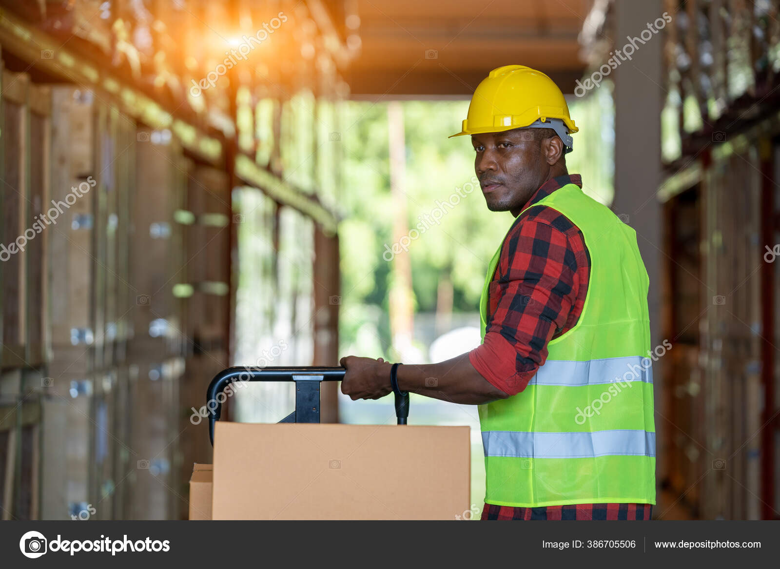 Warehouse Worker Loading Unloading Boxes Warehouse Logistics Concept ...