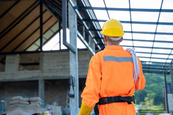 Construction Worker Using Electric Pneumatic Drill Bricks Build ...