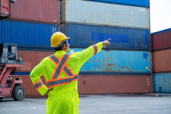 Container Worker Working Together Cargo Freight Logistic Warehouse ...