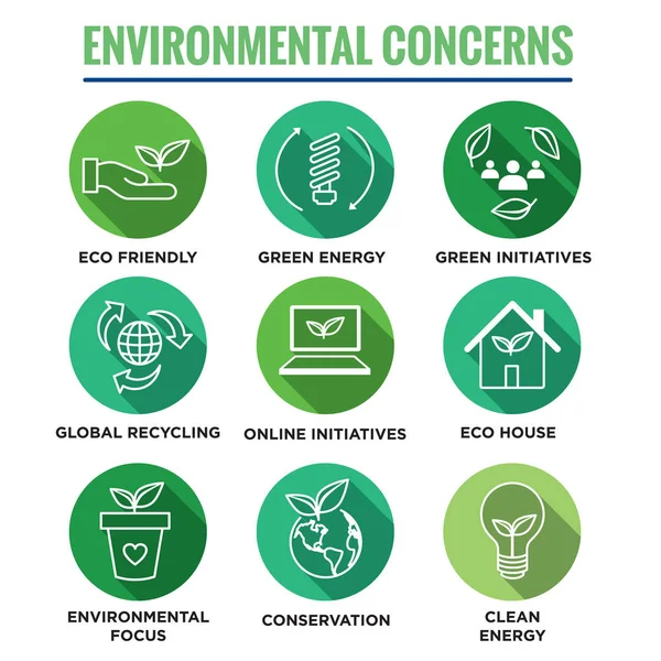 Environmental Concerns Icon Set Lightbulb Hand Holding Leaf Recycling ...