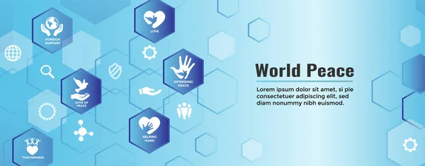 World Peace Web Header Banner Dove Globe Hand Heart Icon Stock Vector ...