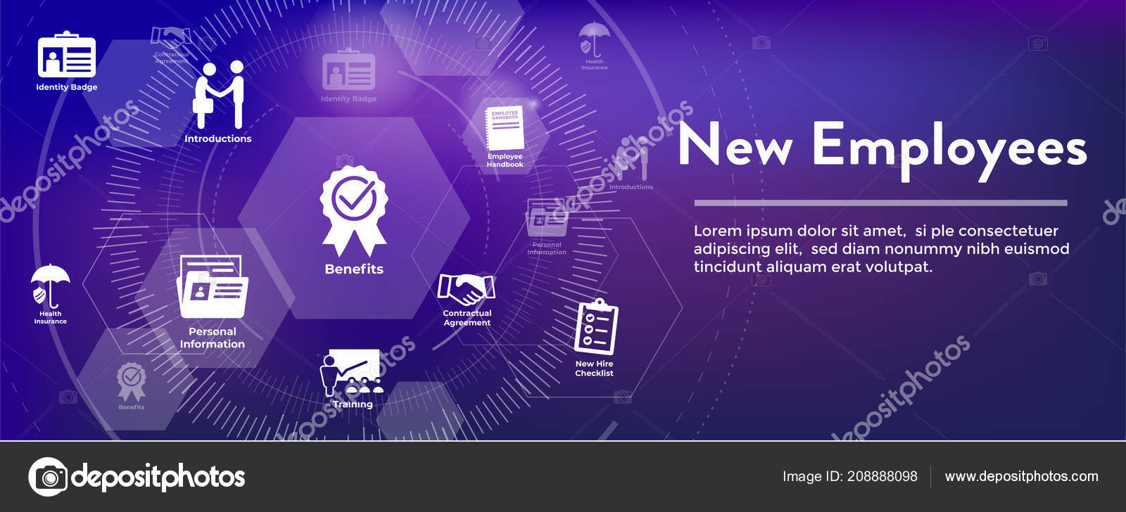 New Employee Hiring Process Icon Set Handbook Checklist Etc Stock ...