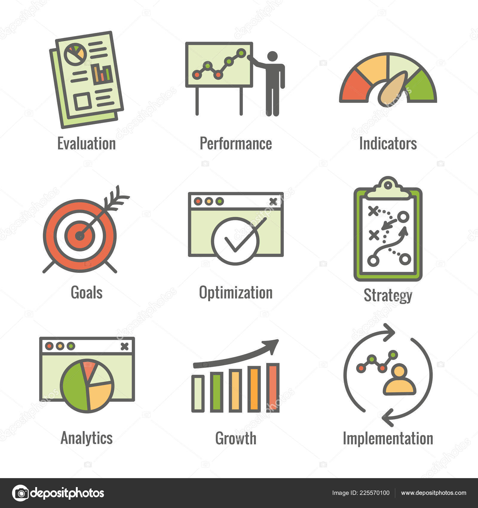 Kpi Indicadores Clave Rendimiento Icono Con Evaluación Crecimiento ...