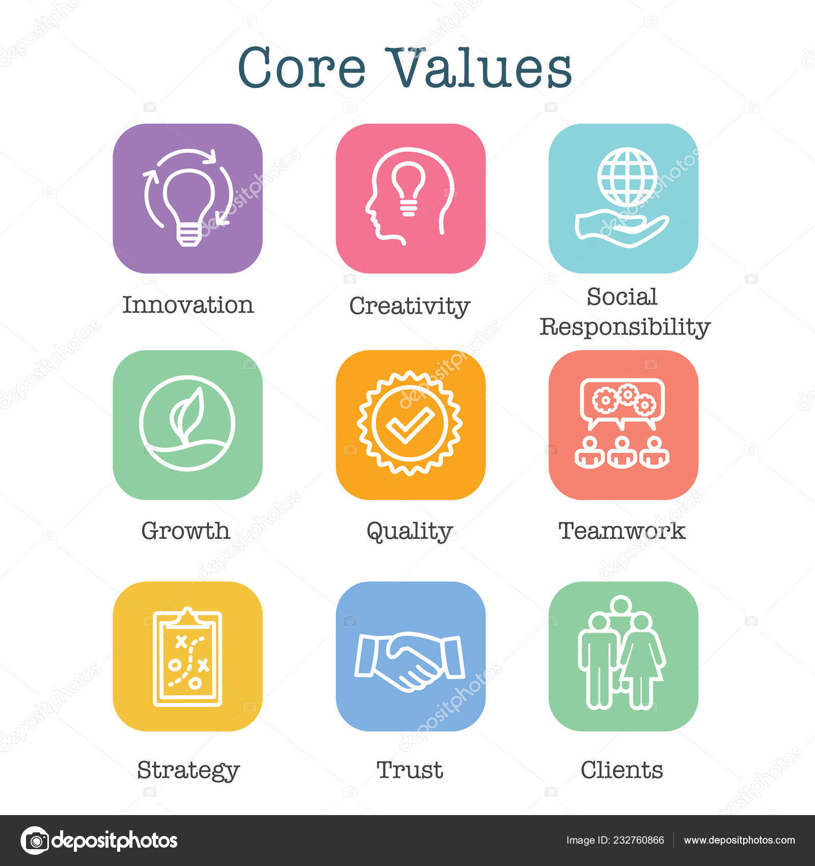 Core Values Outline Line Icon Conveying Integrity Purpose Stock Vector ...
