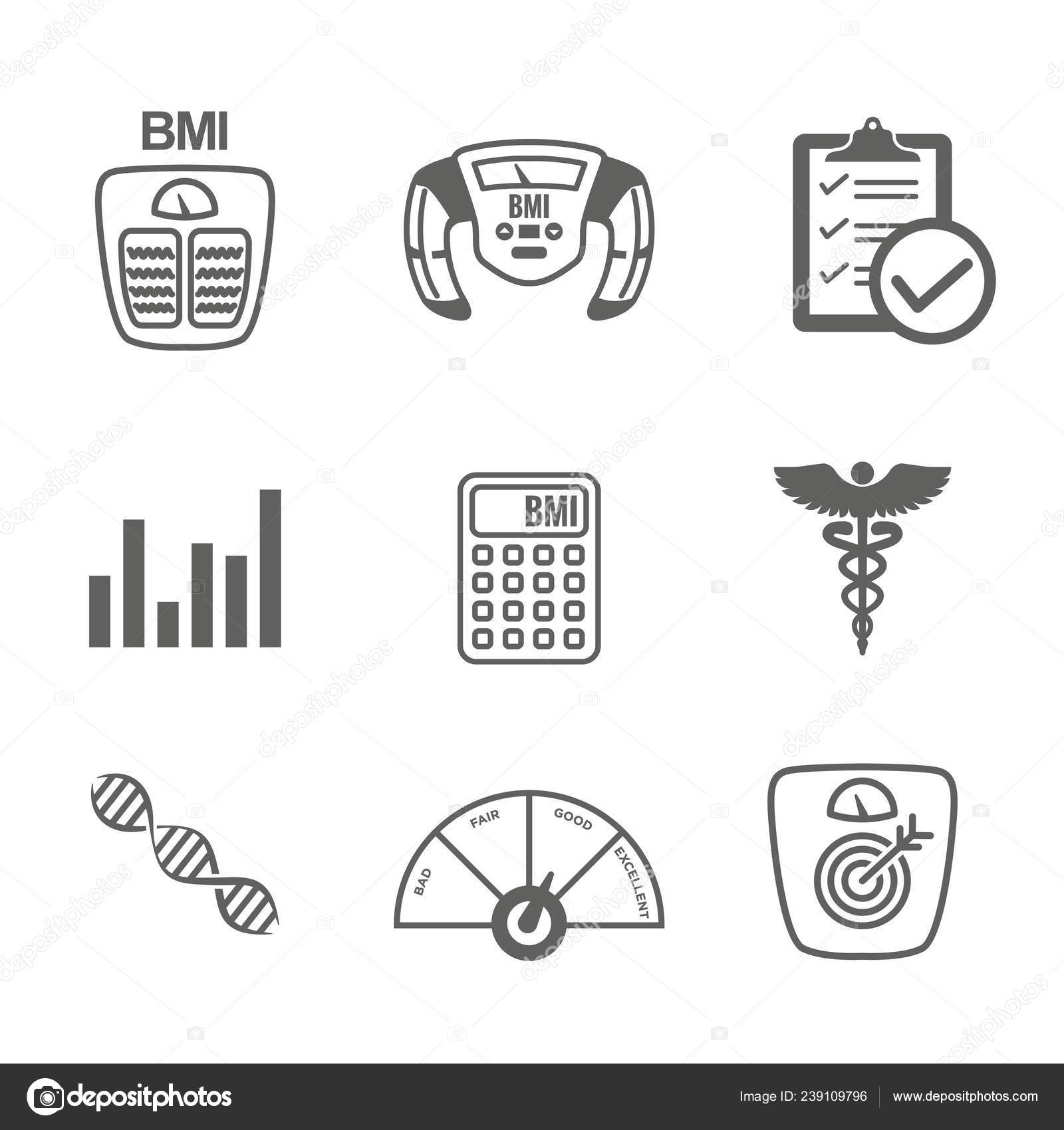 Índice Masa Corporal Imc Iconos Escala Indicador Calculadora Vector