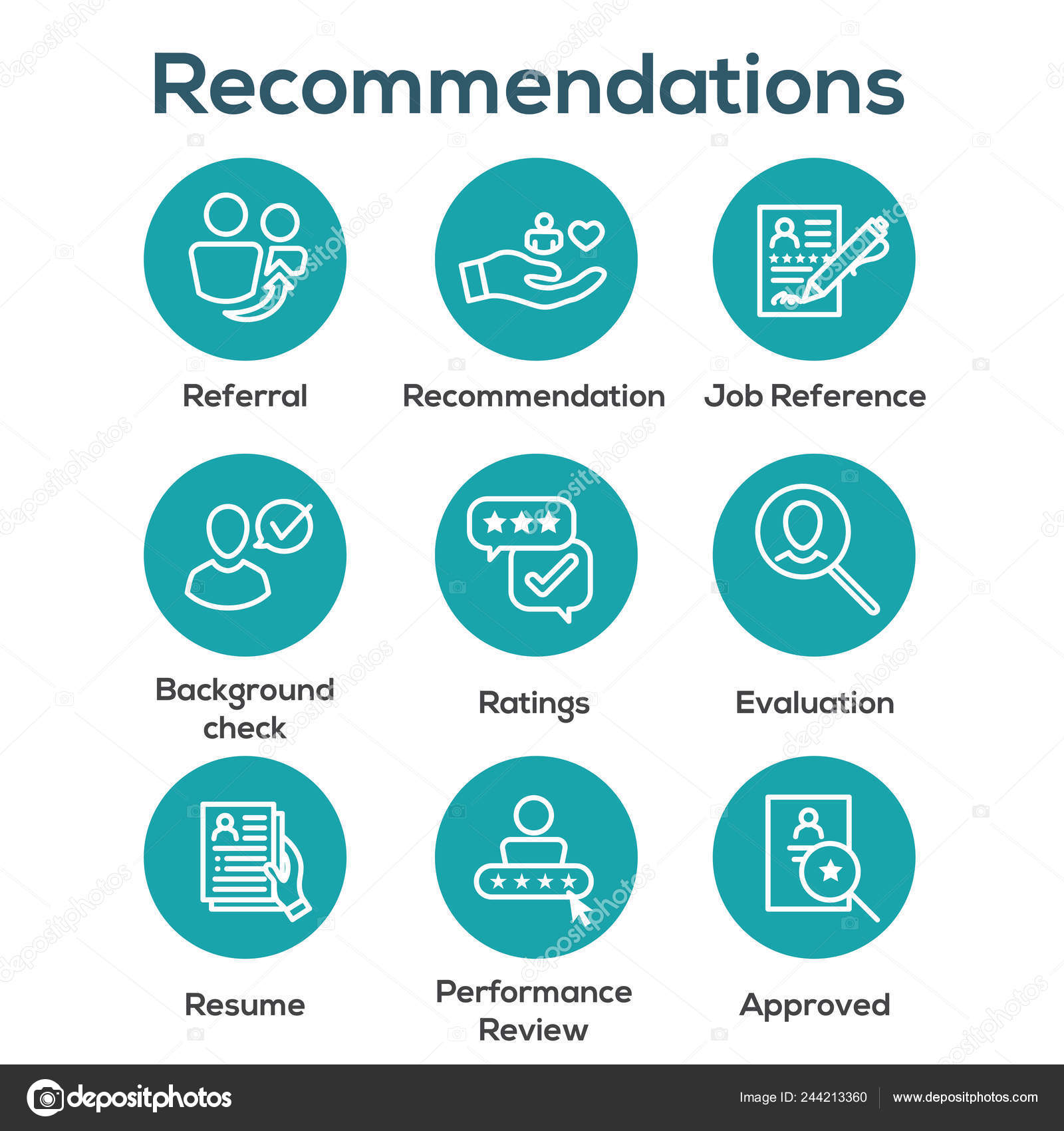 Referral Job Reference Icon Set Recommendations Performance Review Etc ...