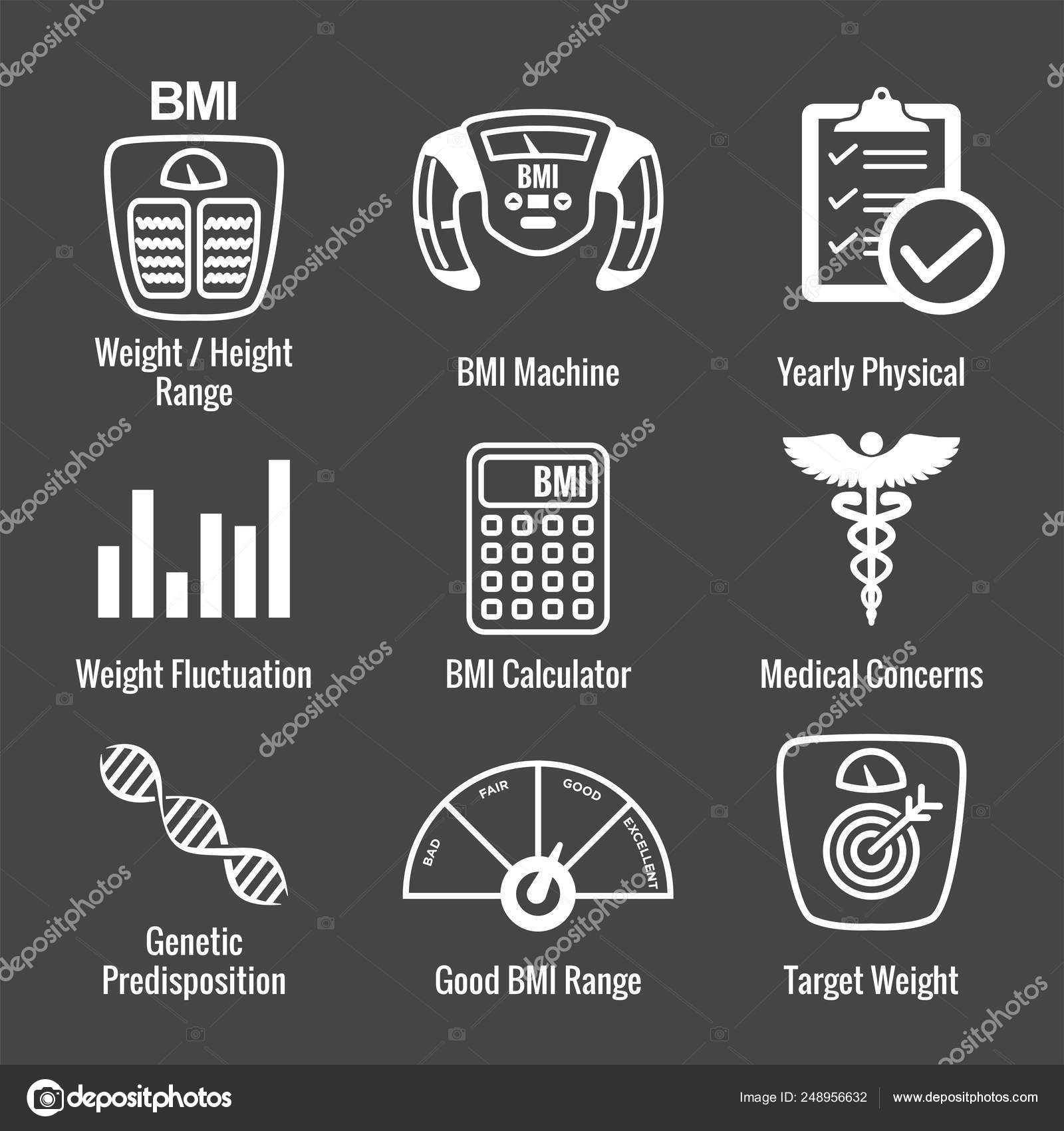 IMC / Índice de Massa Corporal Ícones w escala, indicador ...
