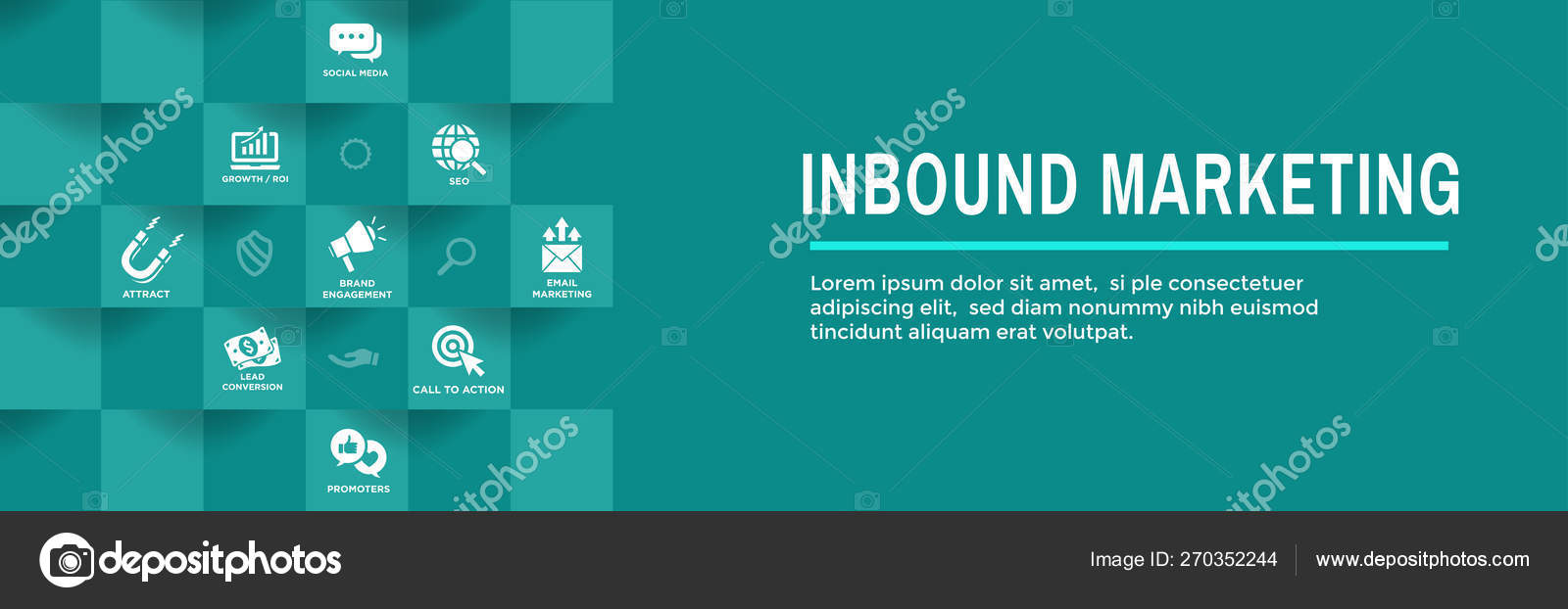 Digital Inbound Marketing Web Banner with Vector Icons with CTA, Stock ...