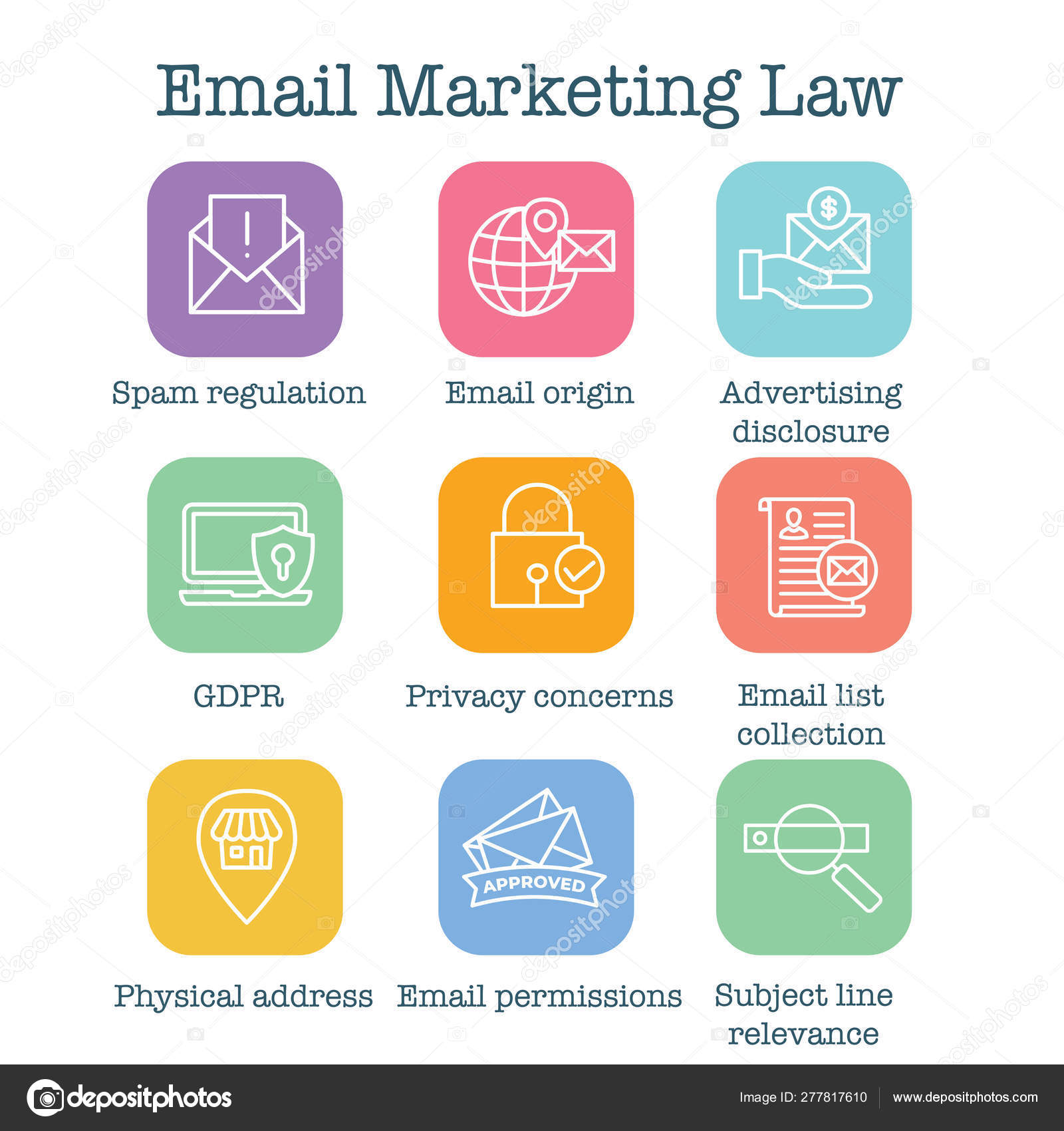 Email Marketing Rules - Regulations Icon Set Stock Vector Image by ...