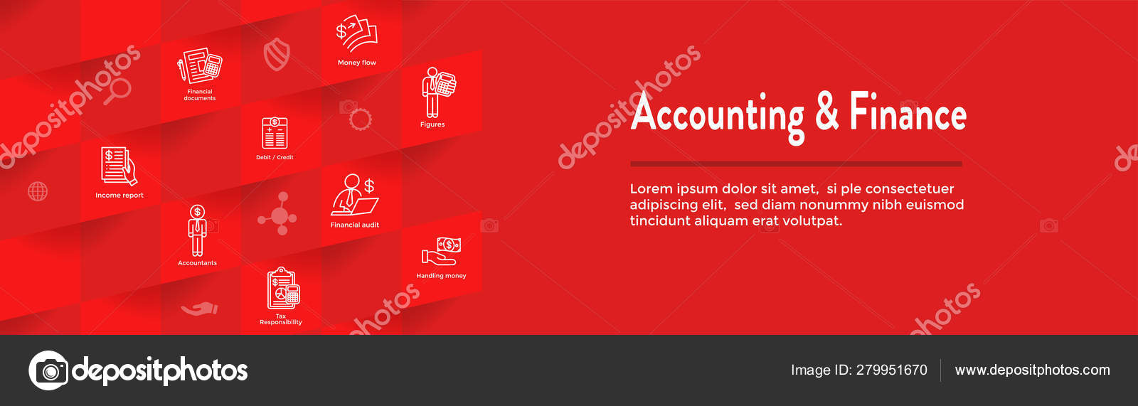 Accountant or Accounting Icon Set & Web Header Banner Stock Vector by ...