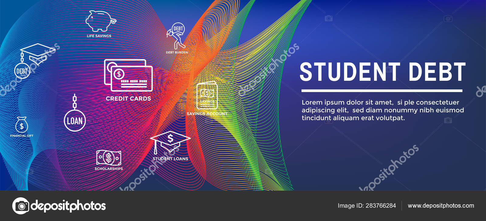Student Debt and Loan Icon Set & Web Header Banner Stock Vector Image ...