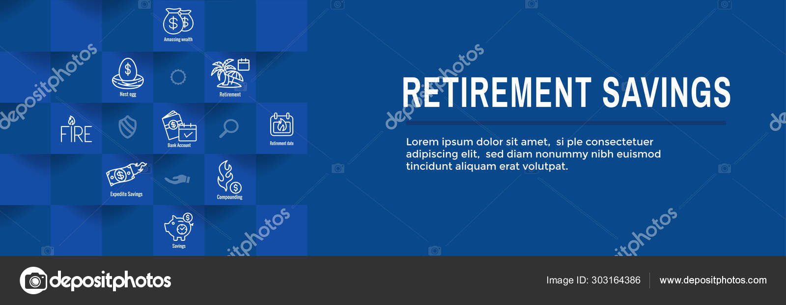Retirement Savings Icon Set and Web Header Banner Stock Vector by ...