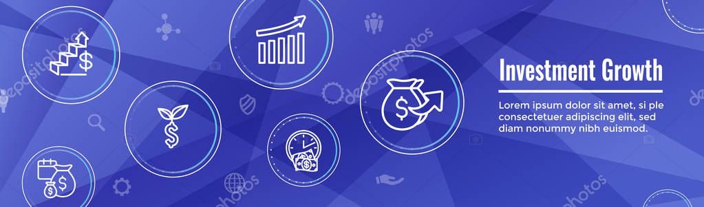 Conjunto de iconos de banca, inversiones y crecimiento: símbolos del ...