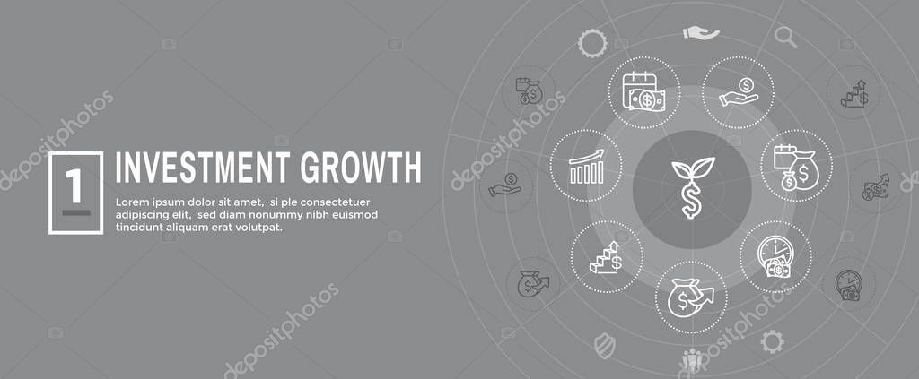 Conjunto de iconos de banca, inversiones y crecimiento: símbolos del ...