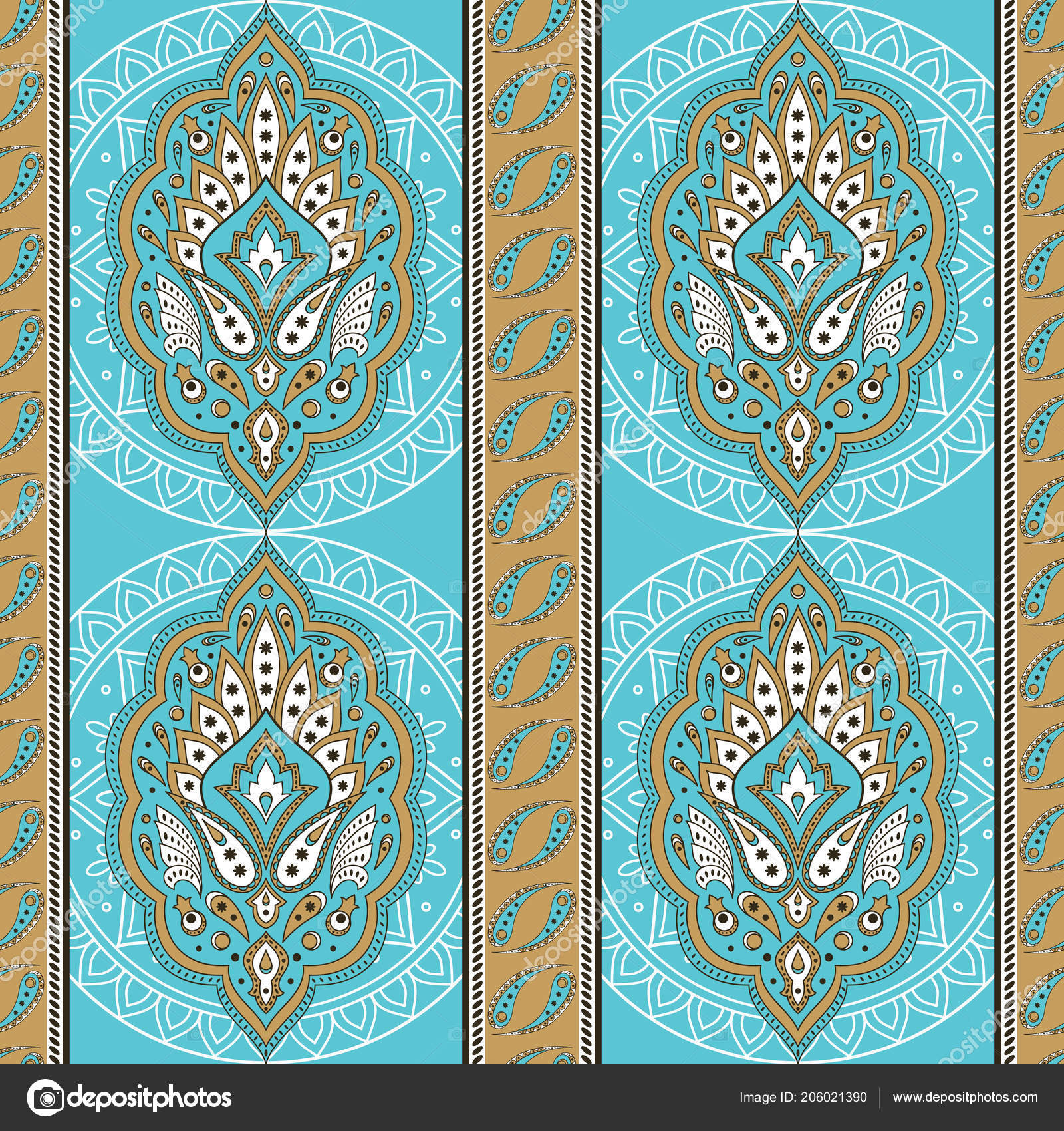 Floral Indian Paisley Pattern Vector Seamless Border Vintage Flower