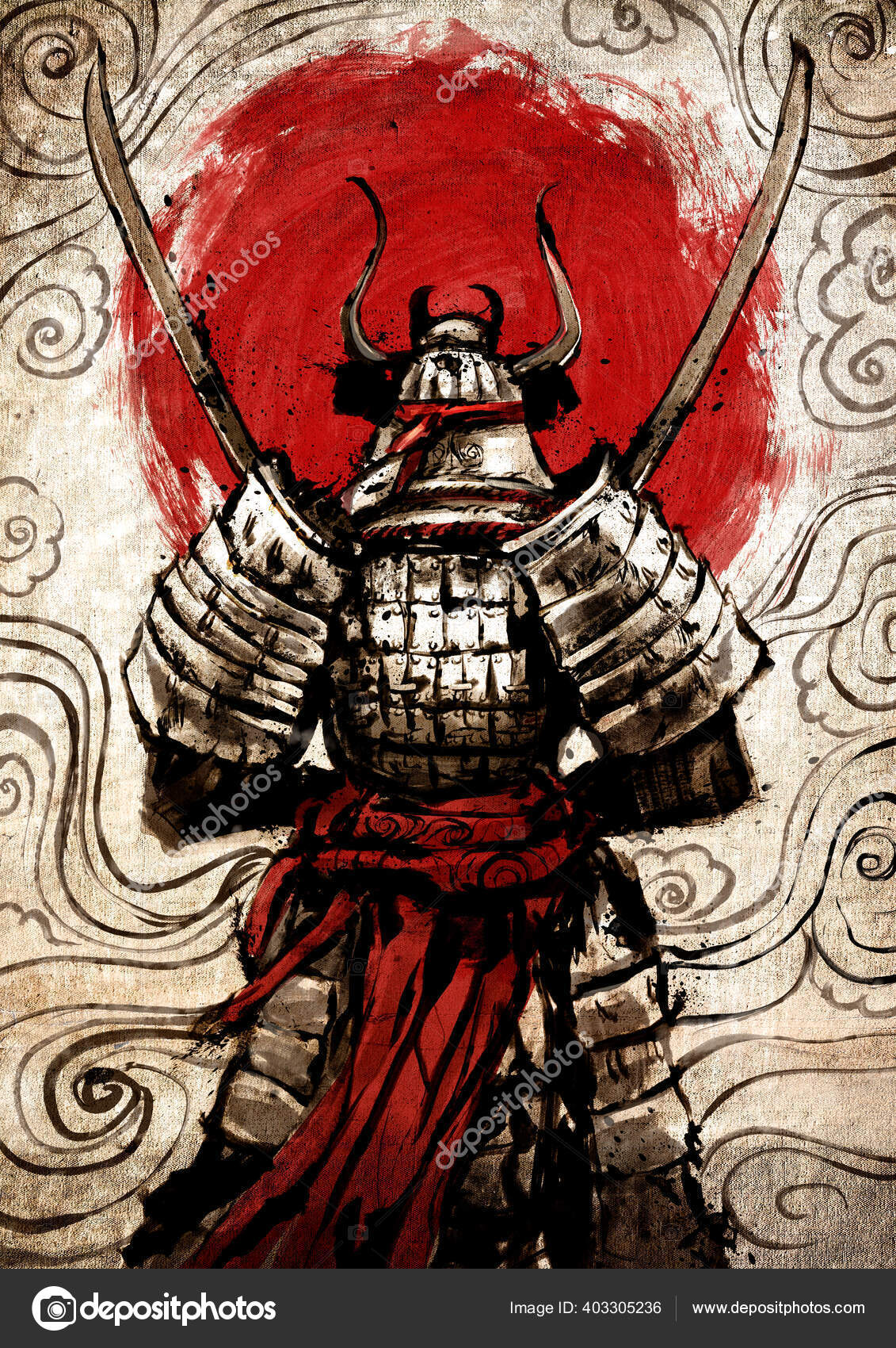 Samurai Standing His Back Viewer Two Katanas Crossed His Chest Stock ...