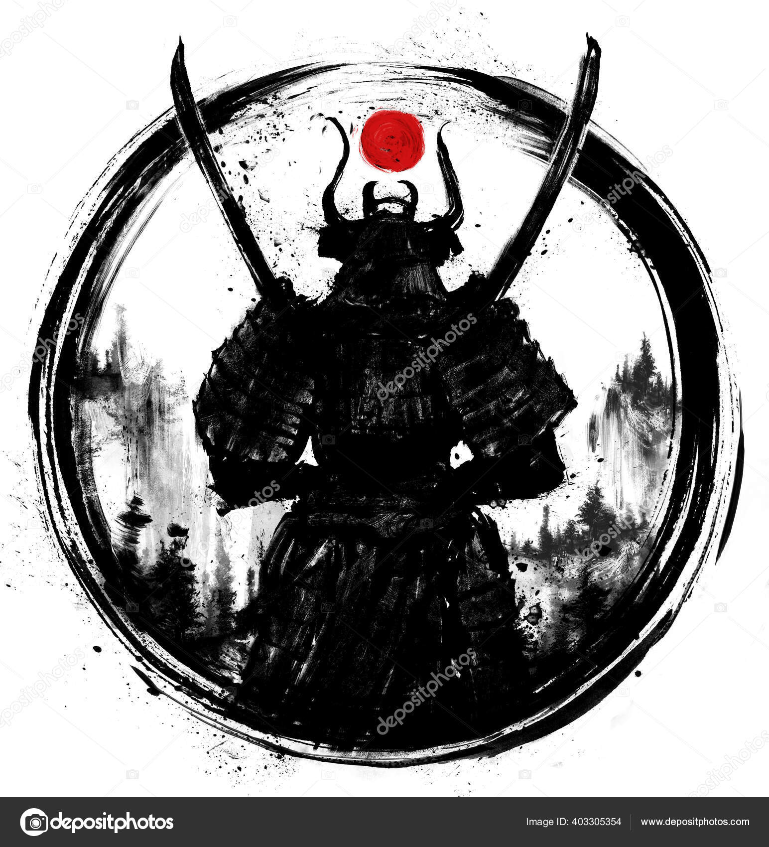 Samurai Standing His Back Viewer Two Katanas Crossed His Chest — Stock ...