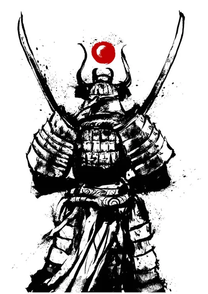 Samurai Standing His Back Viewer Two Katanas Crossed His Chest — Stock ...