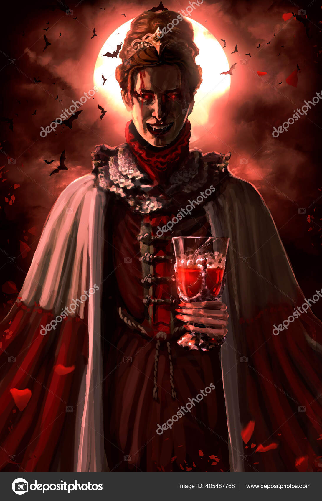 Sinister Countess Vampire Retro Clothes Eerily Smiling Showing His ...