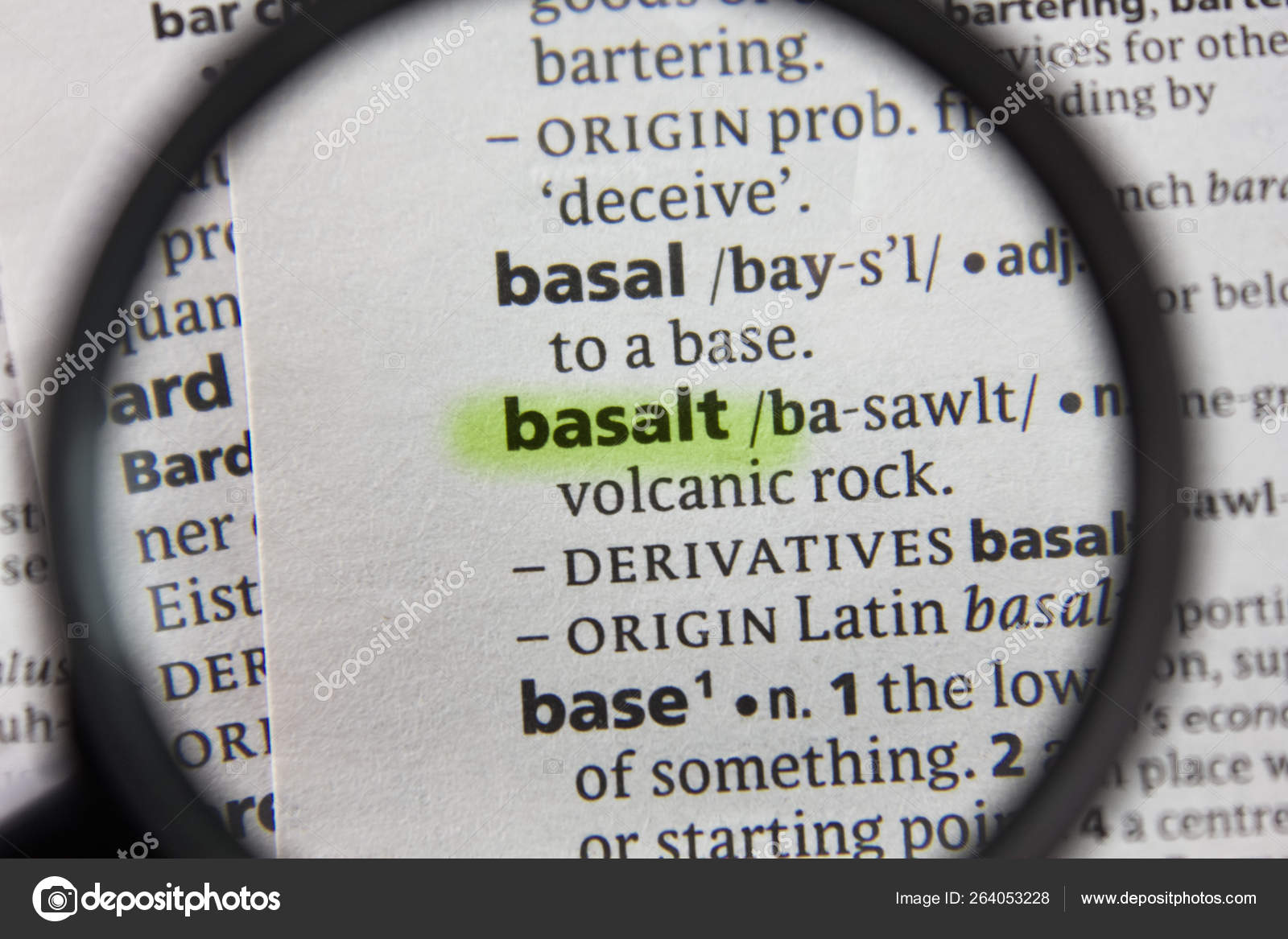 The word or phrase basalt in a dictionary. — Stock Photo ...