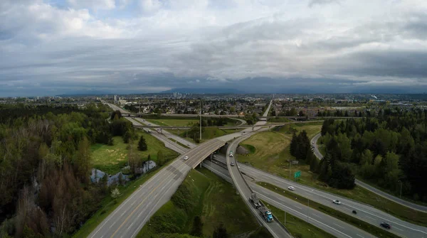 Aerial panoramic view of a highway interchange. Taken in Greater ...