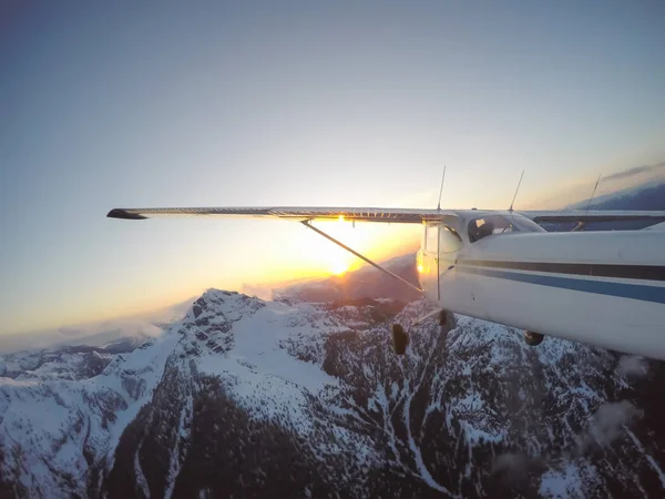 Airplane Flying Beautiful Canadian Landscape Vibrant Colorful Sunset ...