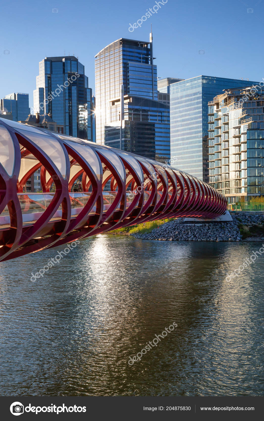 Peace Bridge Bow River Vibrant Summer Sunrise Taken Calgary Alberta ...