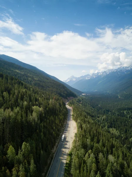 Aerial view of Trans-Canada Highway in the Canadian Mountain Landscape ...