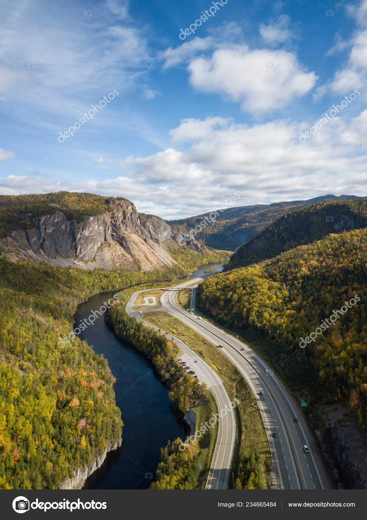 Aerial Panoramic View Scenic Road Vibrant Sunny Day Taken Corner Stock ...
