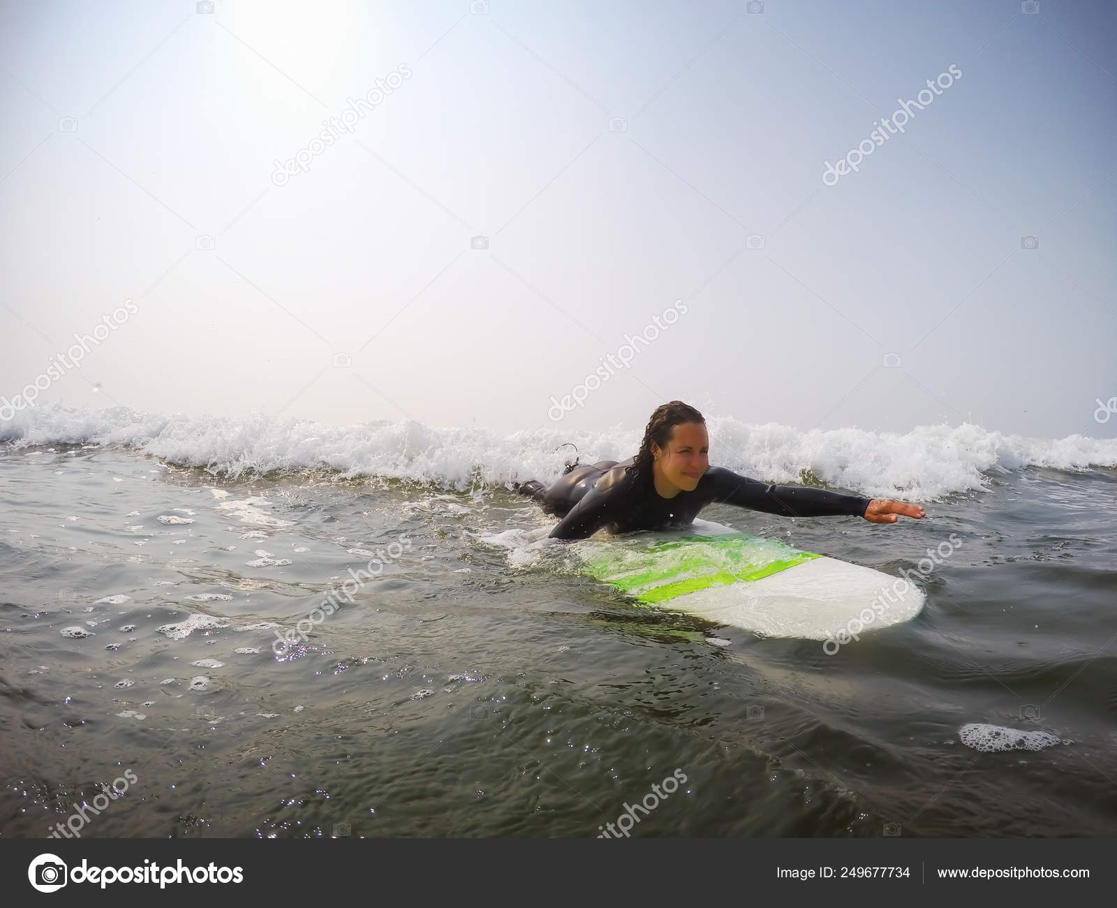 Female Beginner Surfer Learning How Surf Pacific Ocean Taken Tofino ...