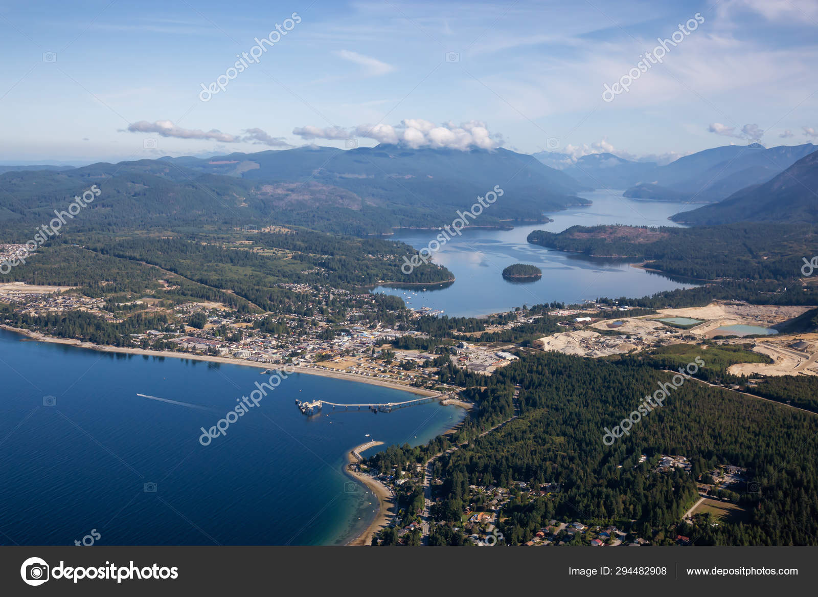 Vista Aérea Pequeño Pueblo Sechelt Sunshine Coast Ubicado Noroeste ...