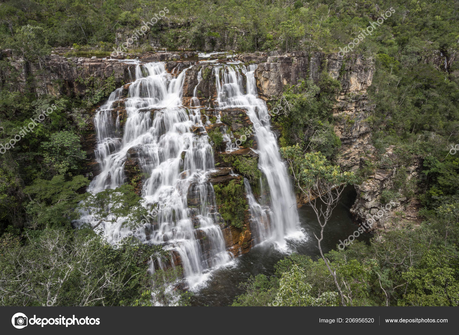 Paisaje Gran Hermosa Cascada Cerrada Naturaleza Chapada Dos Veadeiros ...