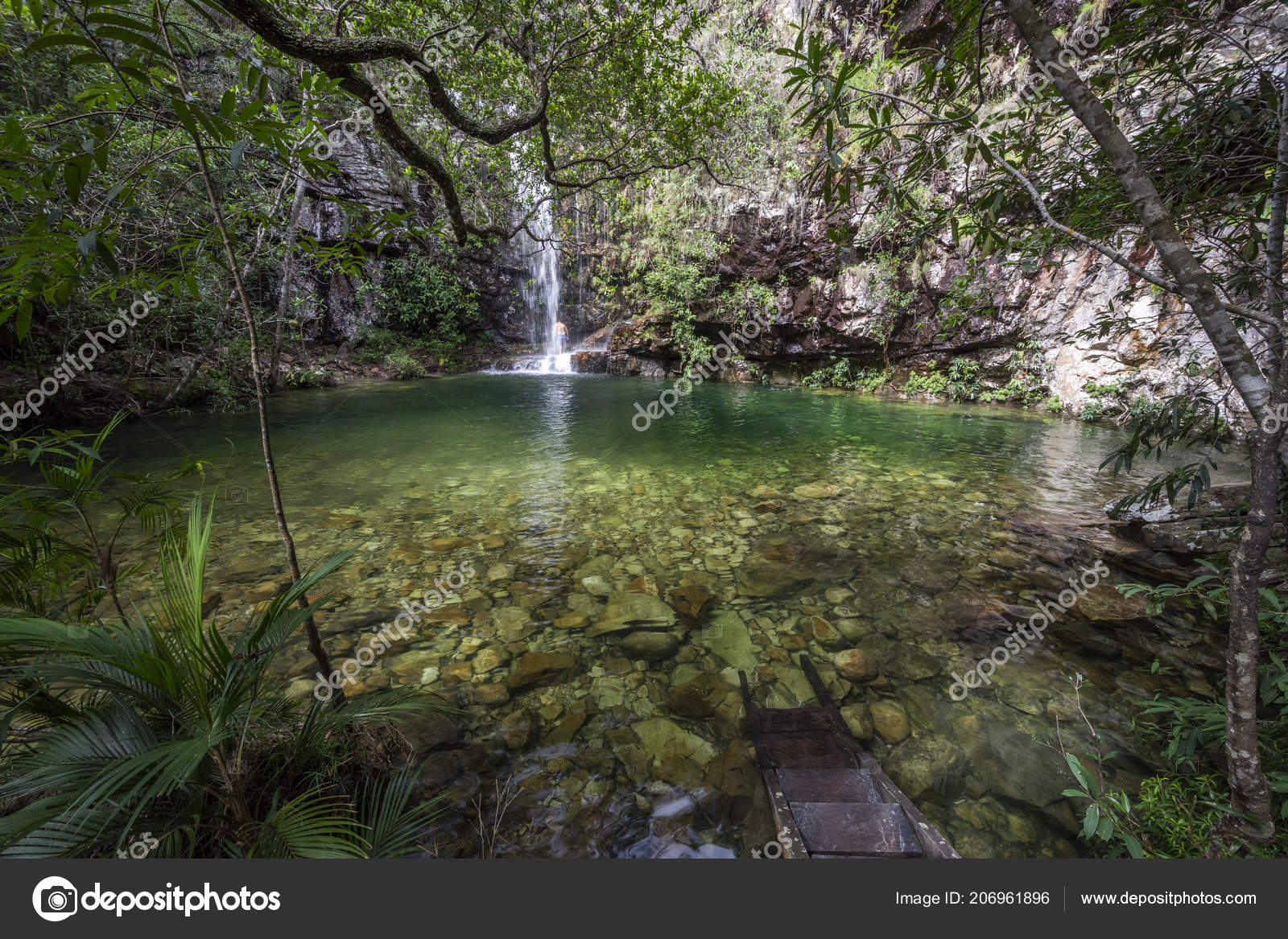 Landscape Big Beautiful Cerrado Waterfall Green Water Nature Chapada ...