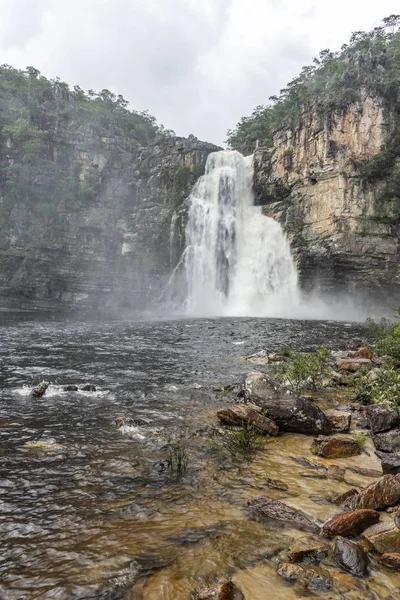 Landscape Big Beautiful Waterfall Nature Chapada Dos Veadeiros Goias ...