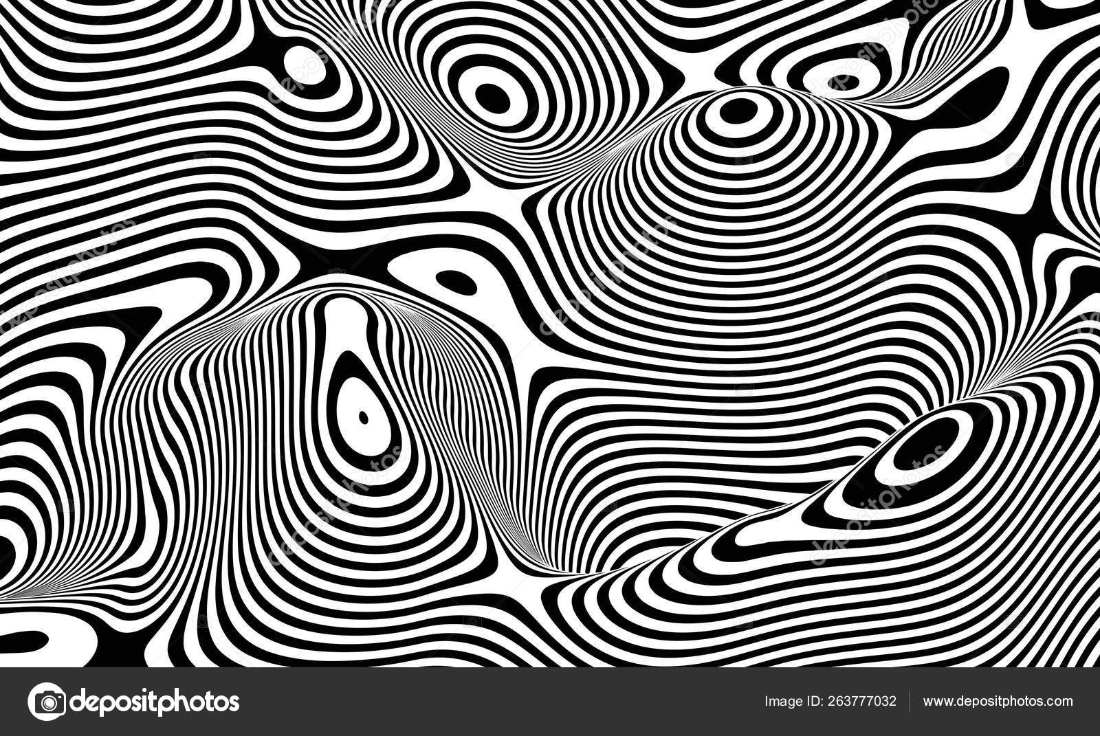 Optical illusion lines background. Abstract 3d black and white ...