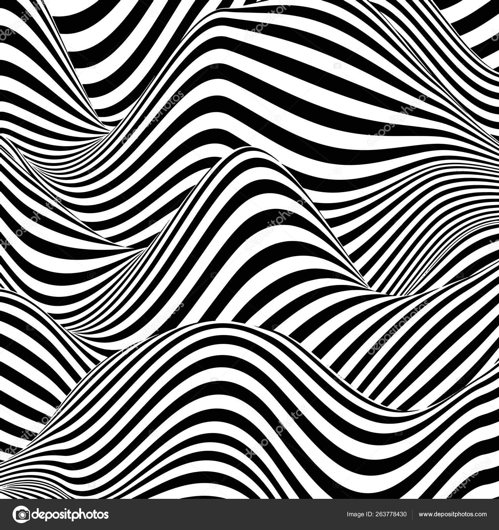 Optical illusion lines background. Abstract 3d black and white ...