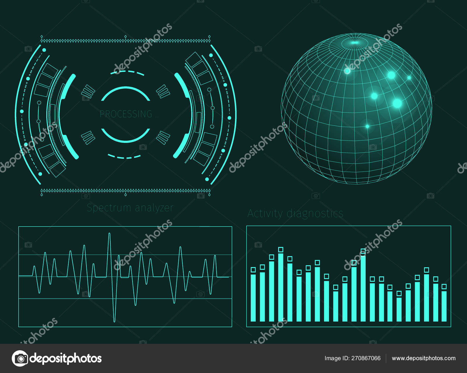 Futuristic user interface HUD tech elements for game creation or ...