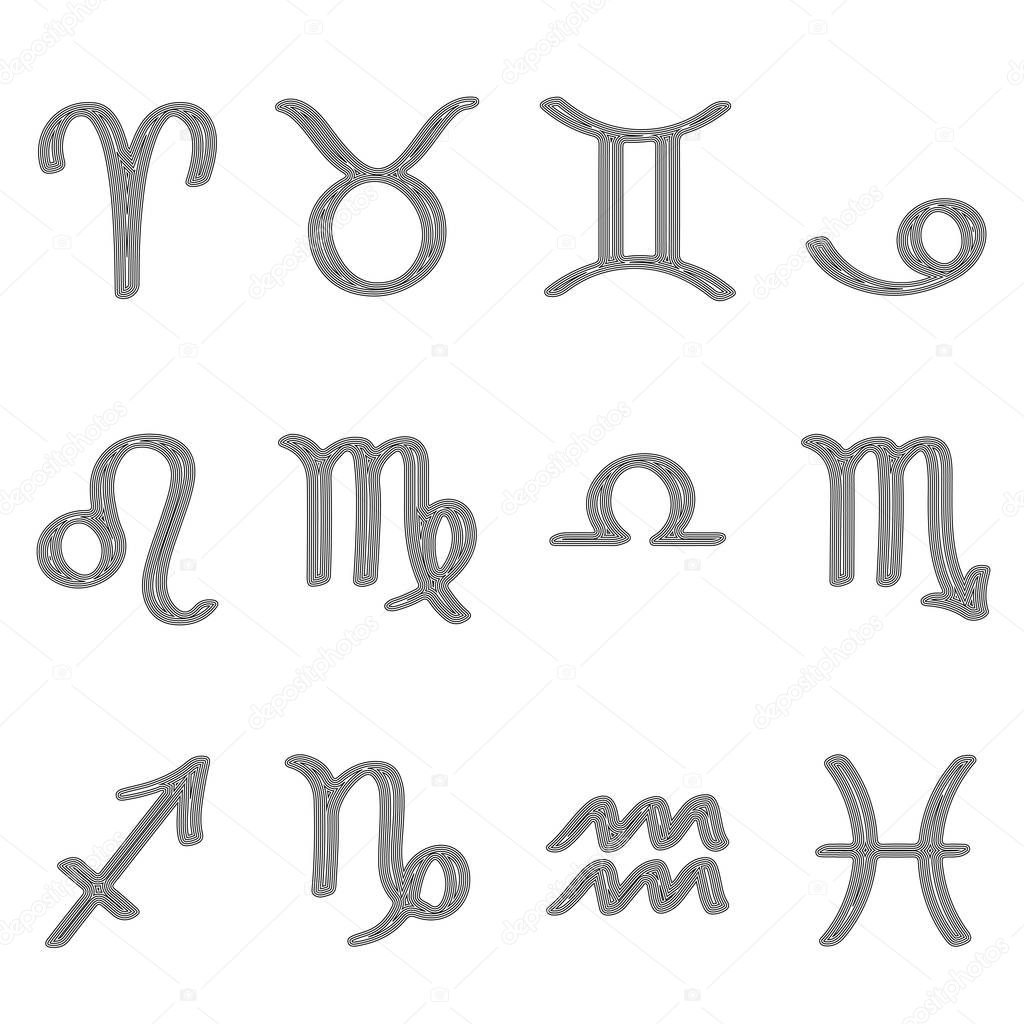 Conjunto de signos del zod aco, s mbolos del zod aco, dibujo lineal, signos del zod aco en l ...